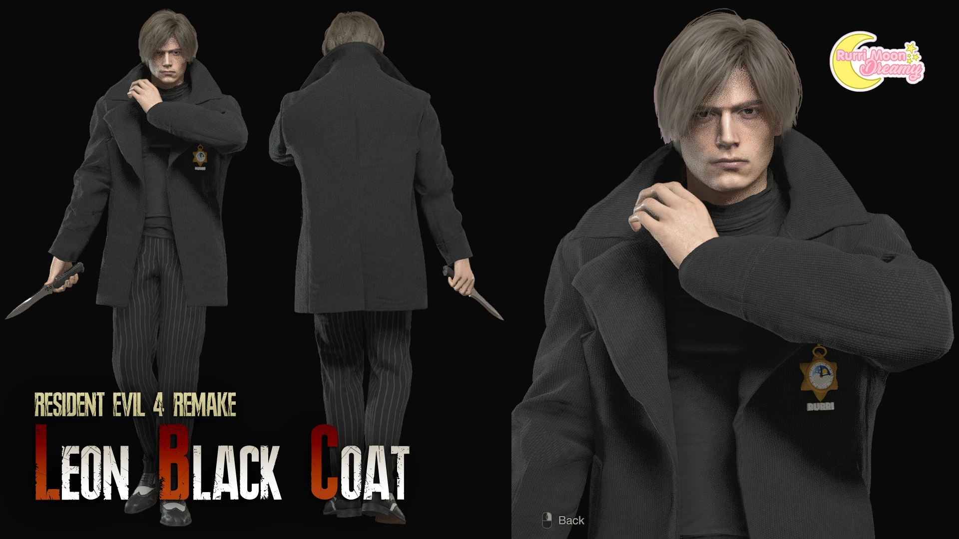 Rurri Moon Dreamy - Leon Black Coat - Resident Evil 4 Remake Mods