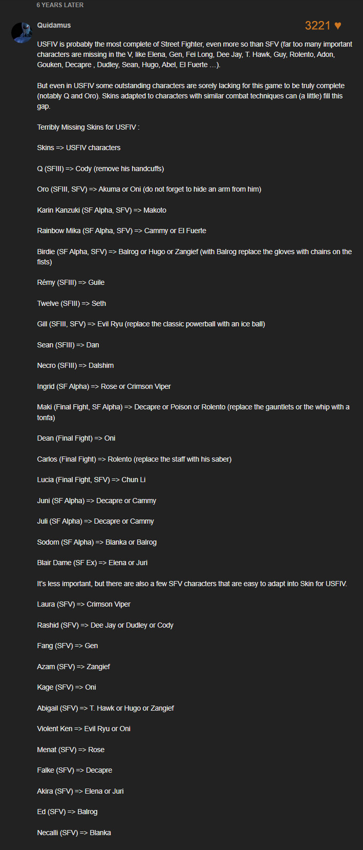 Correction for an unreadable request. - Mod Request For Street Fighter IV