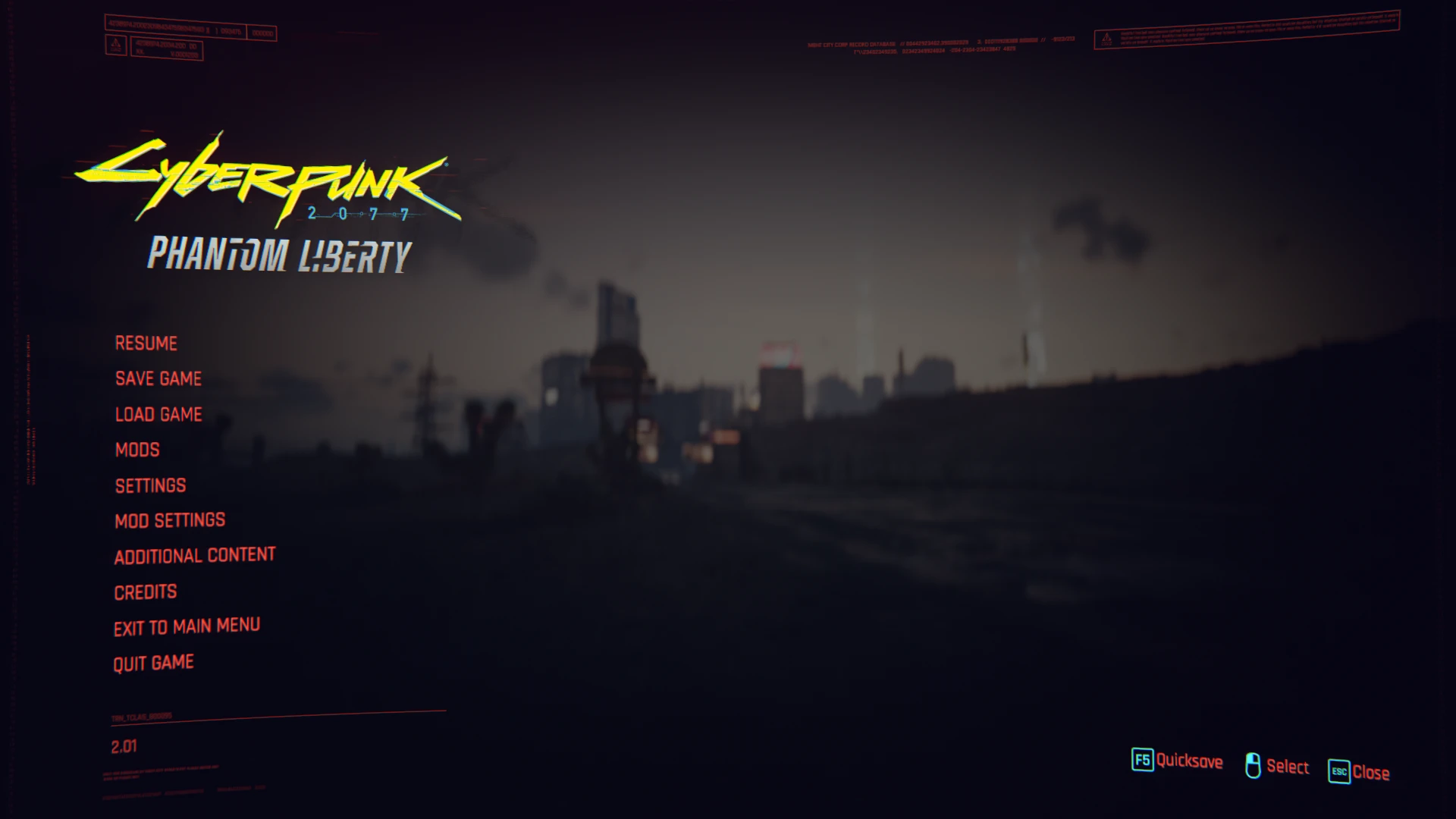 Cleaner Main Menu and Pause Menu - Cyberpunk 2077 Mods