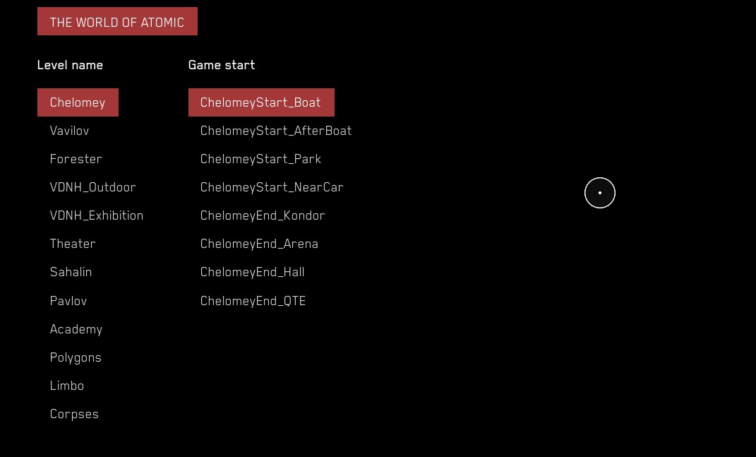 Debug Menu - Level Selection - Atomic Heart Mods